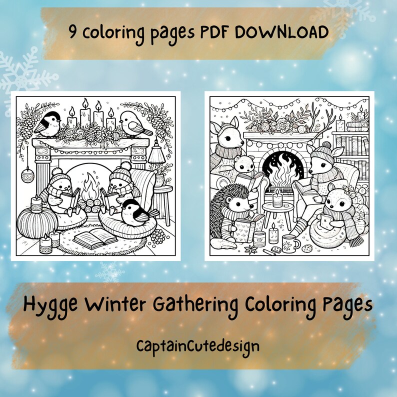 Hygge Winter Gathering Coloring Pages | Cozy Animals by the Fireplace ...