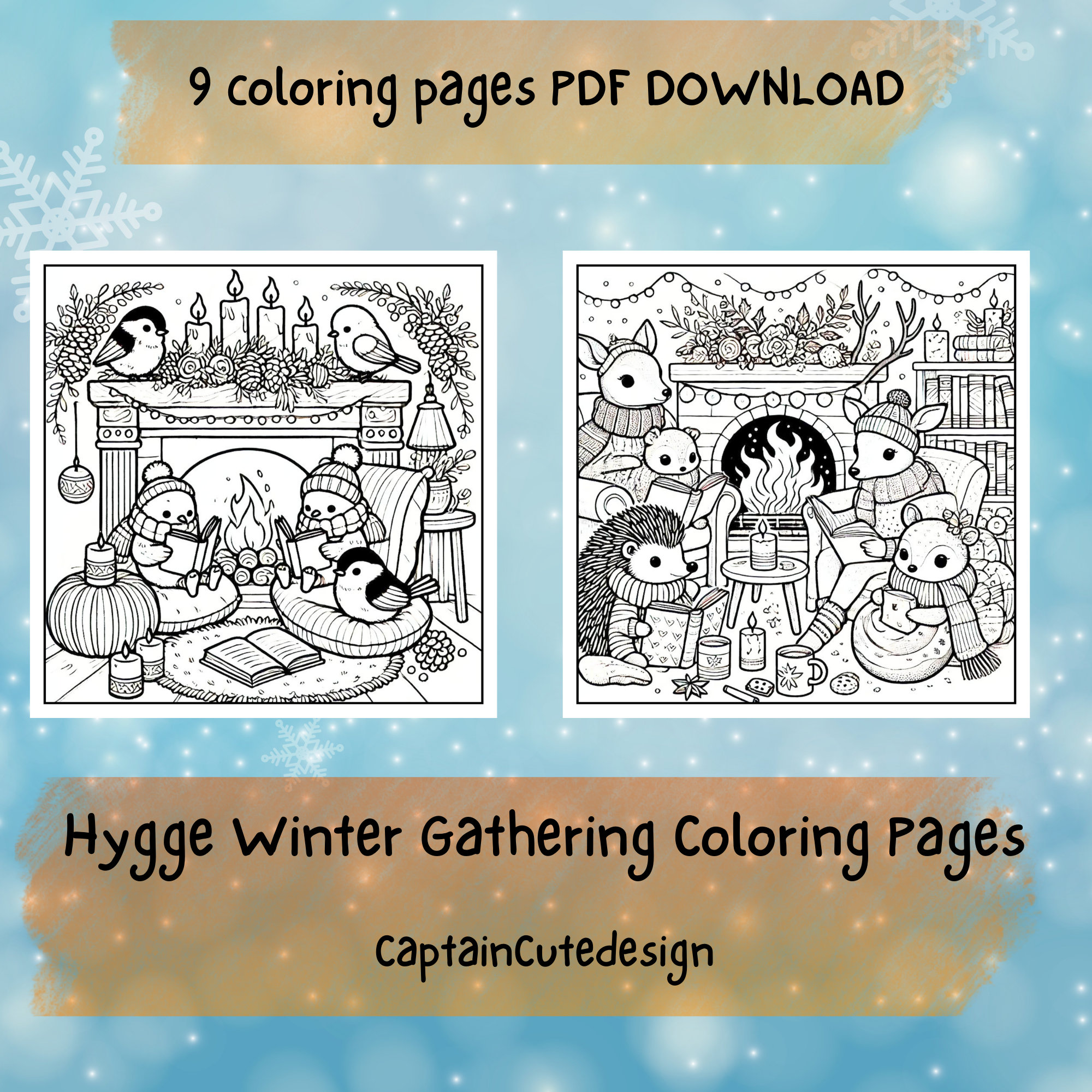 Hygge Winter Gathering Coloring Pages | Cozy Animals by the Fireplace ...