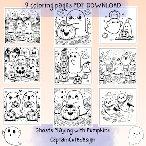 Ghosts Playing With Pumpkins Coloring Pages Halloween Digital Download ...