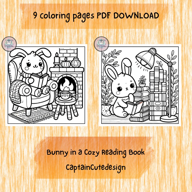 9 Cozy Bunny Reading Book Coloring Pages – Instant PDF Download ...