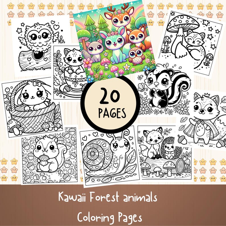 20 Simple Coloring Pages for Kids, Kawaii Forest Animals Coloring ...