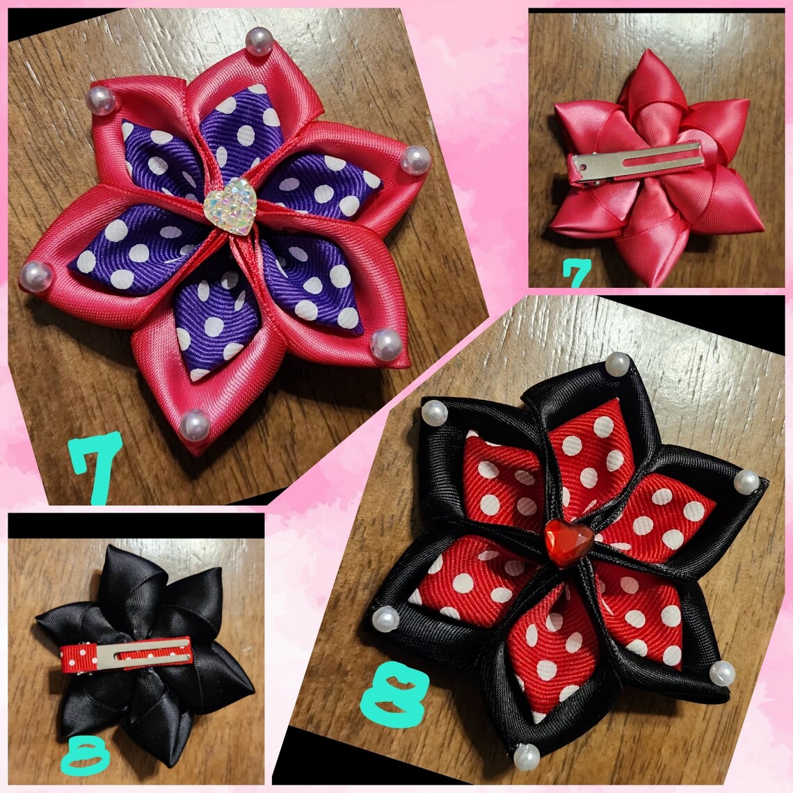 Satin Grosgrain Flower Hair Bow With Alligator Clip - Etsy