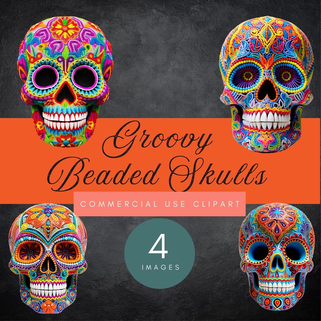 Groovy Halloween Clip Art | Beaded Skulls Clipart | Day of the Dead ...