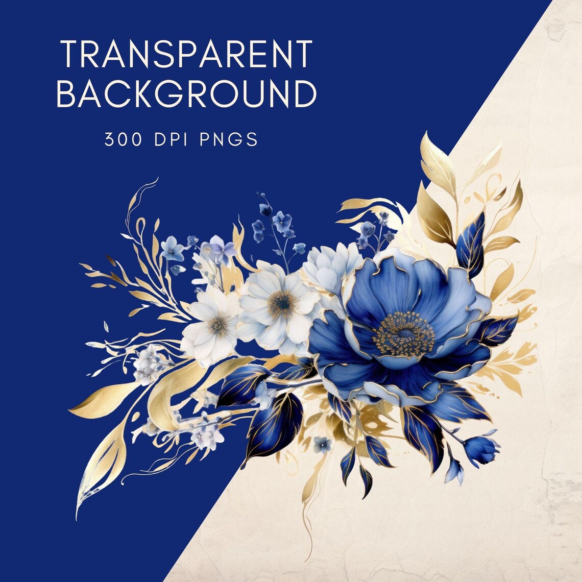 Royal Blue Floral Clipart | Watercolor Flowers | Wedding Clip Art ...