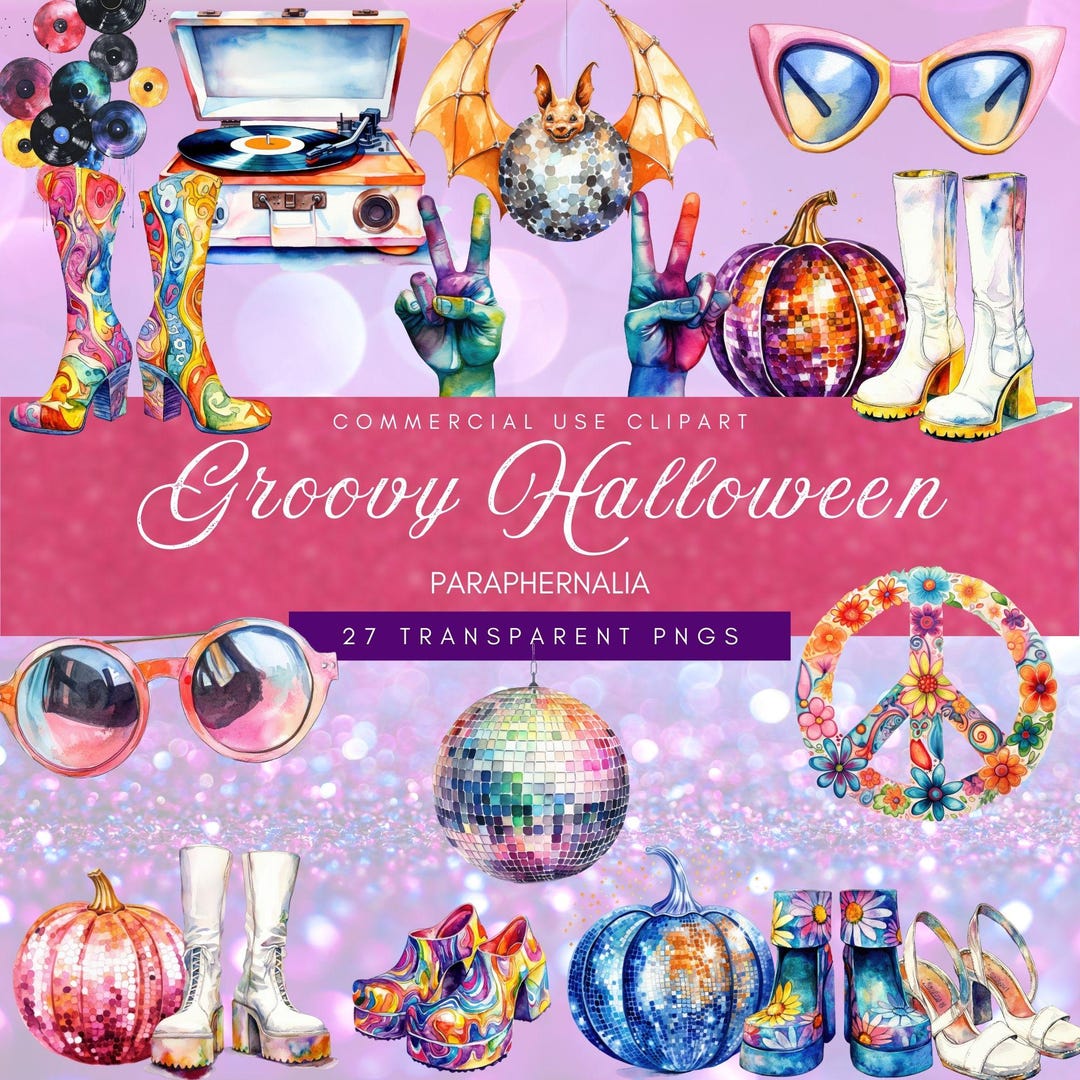 Disco Dancing Ghouls Accessories Clipart Kit | Groovy Boots Clip Art ...