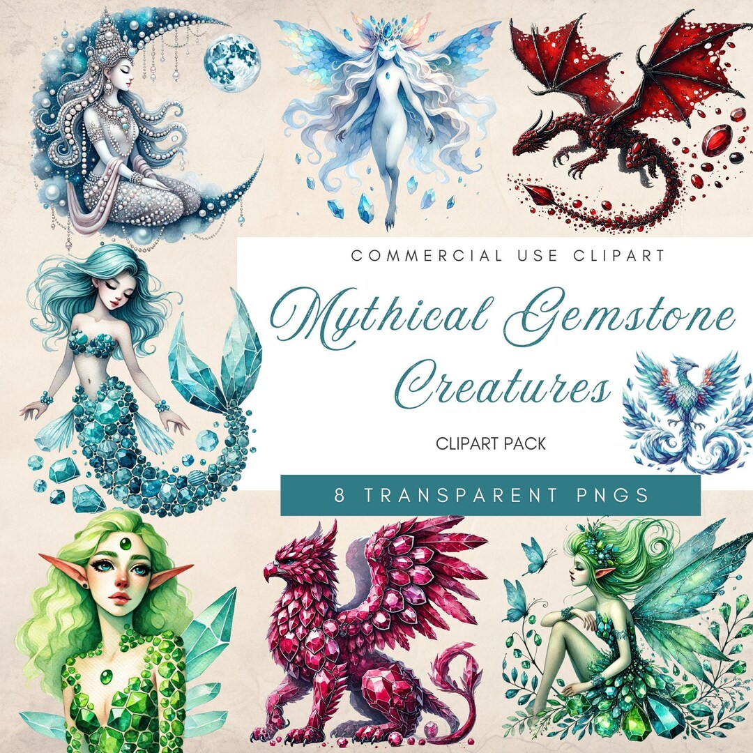 Mythical Gemstone Creature Clipart | Gemstone PNG | Watercolor Graphics ...