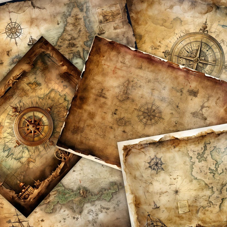 Old Map Junk Journal Pages | Digital Scrapbook Background | Treasure ...