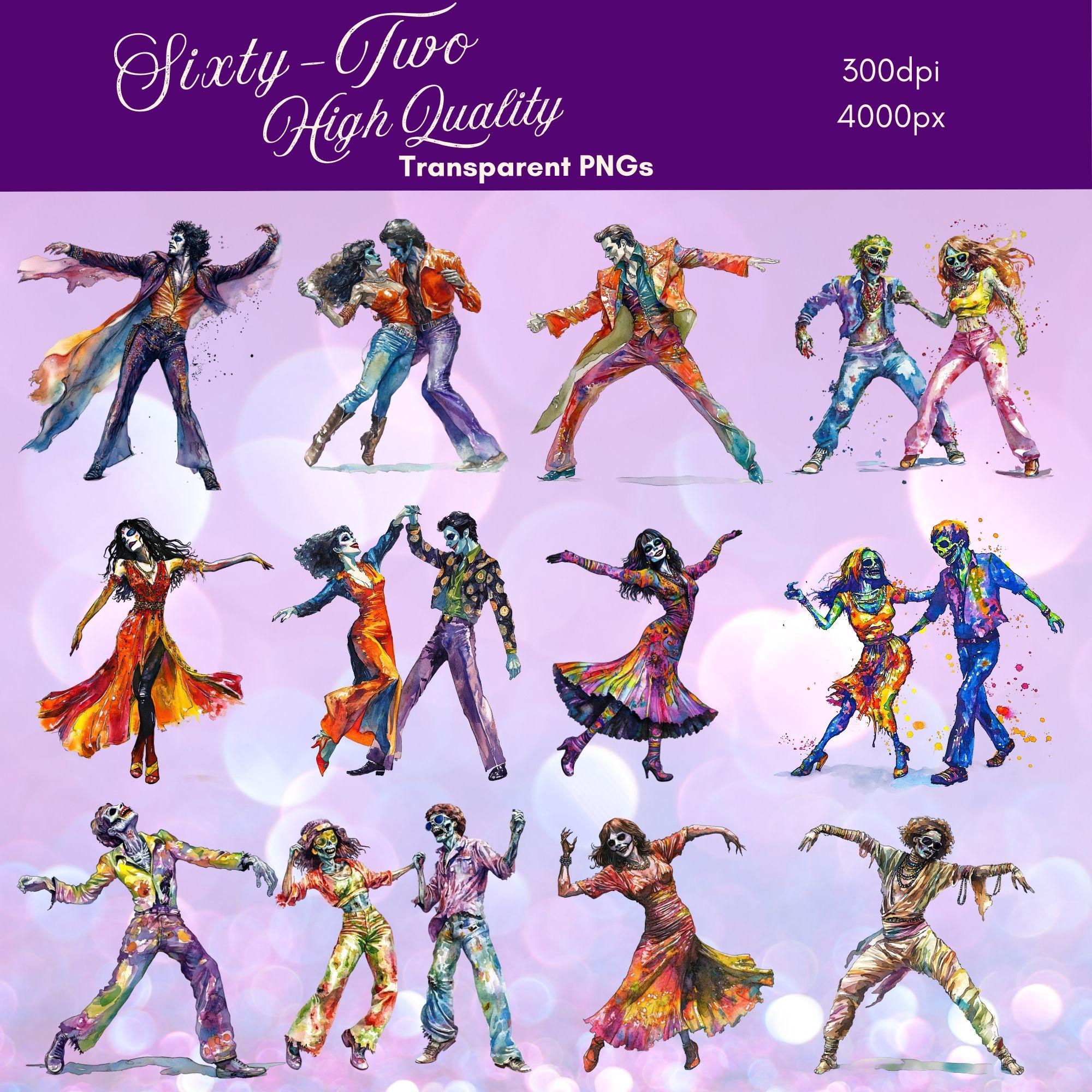Disco Dancing Ghouls Mega Clipart Kit | Groovy Skeleton Clip Art ...