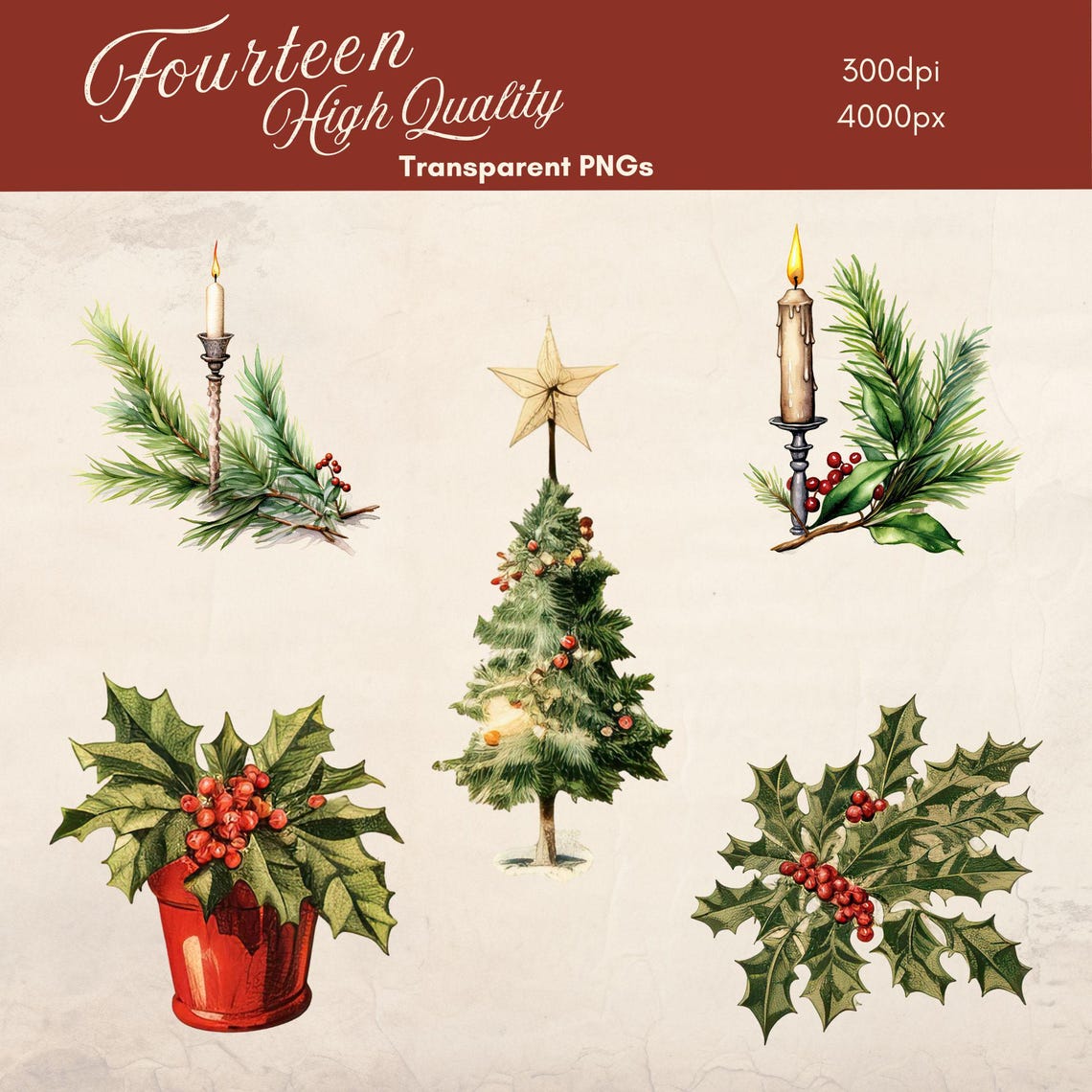 Vintage Christmas Decor Clipart | Antique Holiday Graphics | Christmas ...