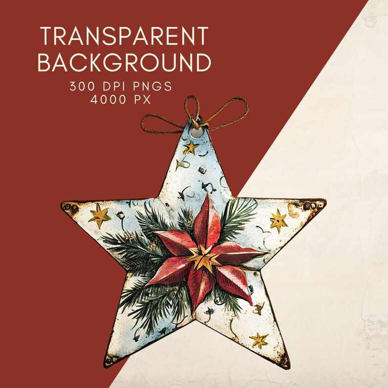 Christmas Star Clip Art | Retro Holiday Decorations | Hand-painted Star ...