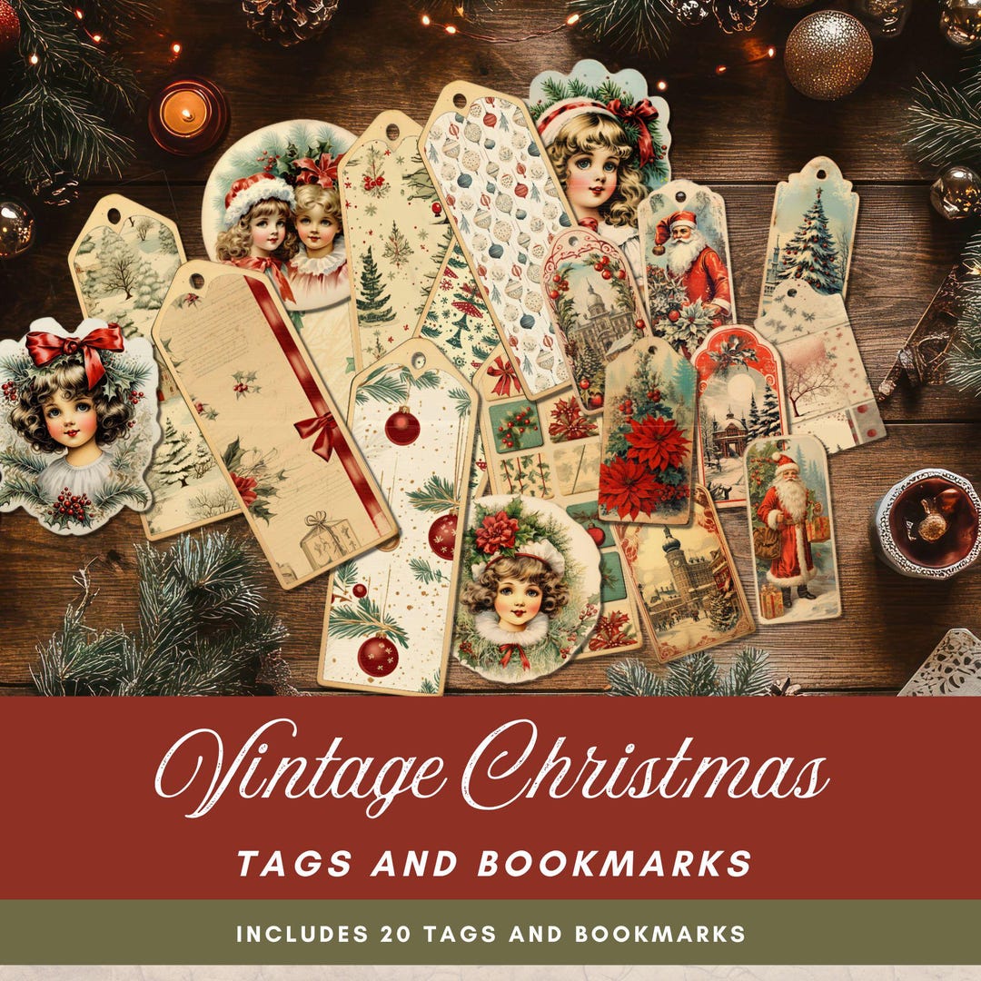 Vintage Christmas Gift Tags & Bookmarks | Printable Bookmarks | Ornate ...