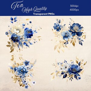 Royal Blue Floral Clipart | Watercolor Flowers | Wedding Clip Art ...