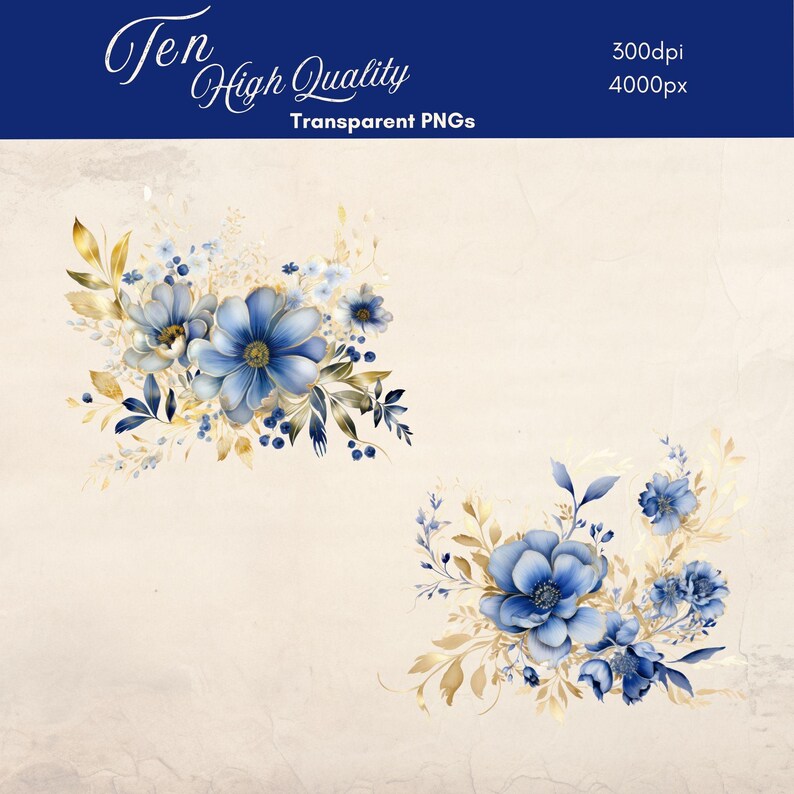 Royal Blue Floral Clipart | Watercolor Flowers | Wedding Clip Art ...