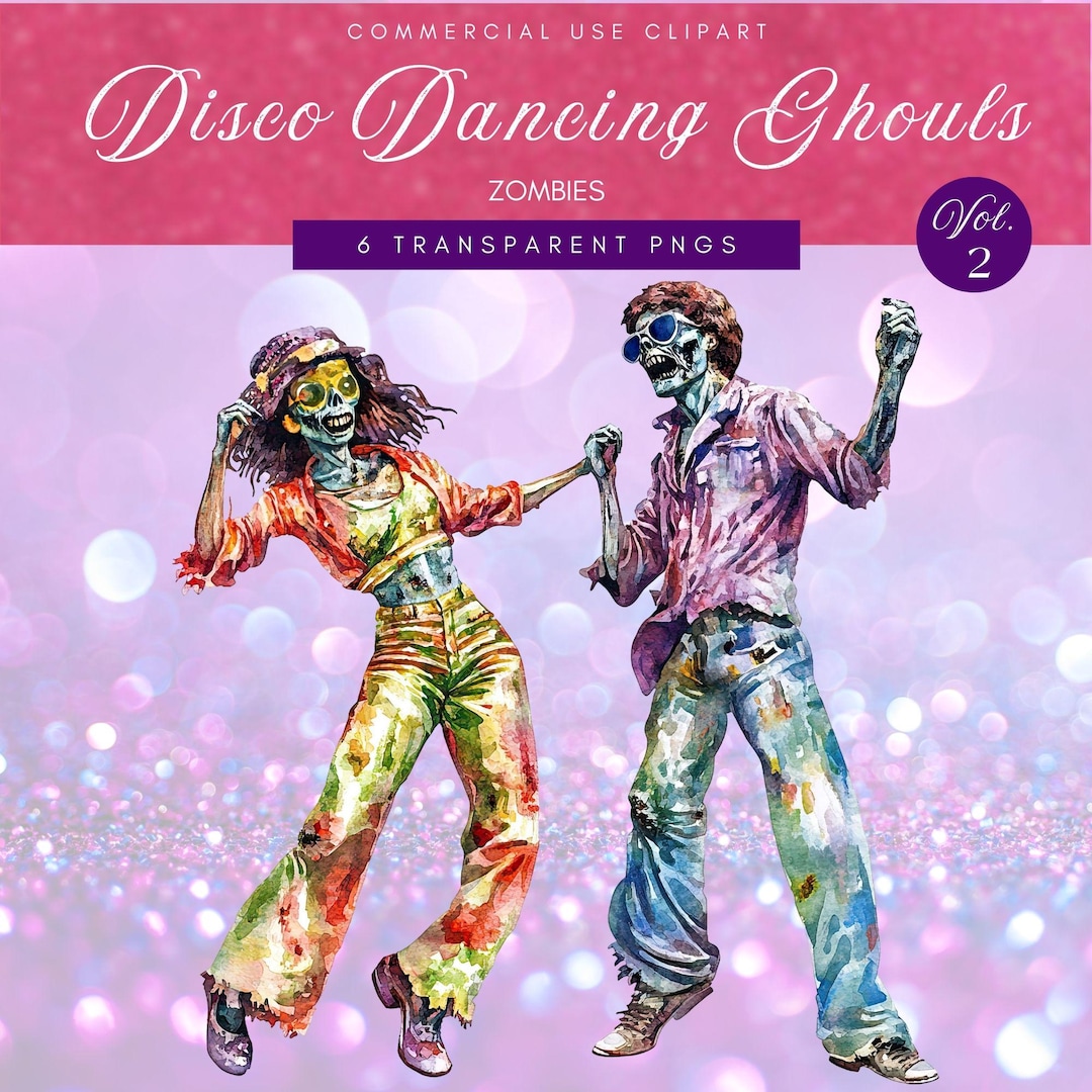 Disco Dancing Ghouls | Groovy Zombie Clip Art | Retro Halloween Clipart ...