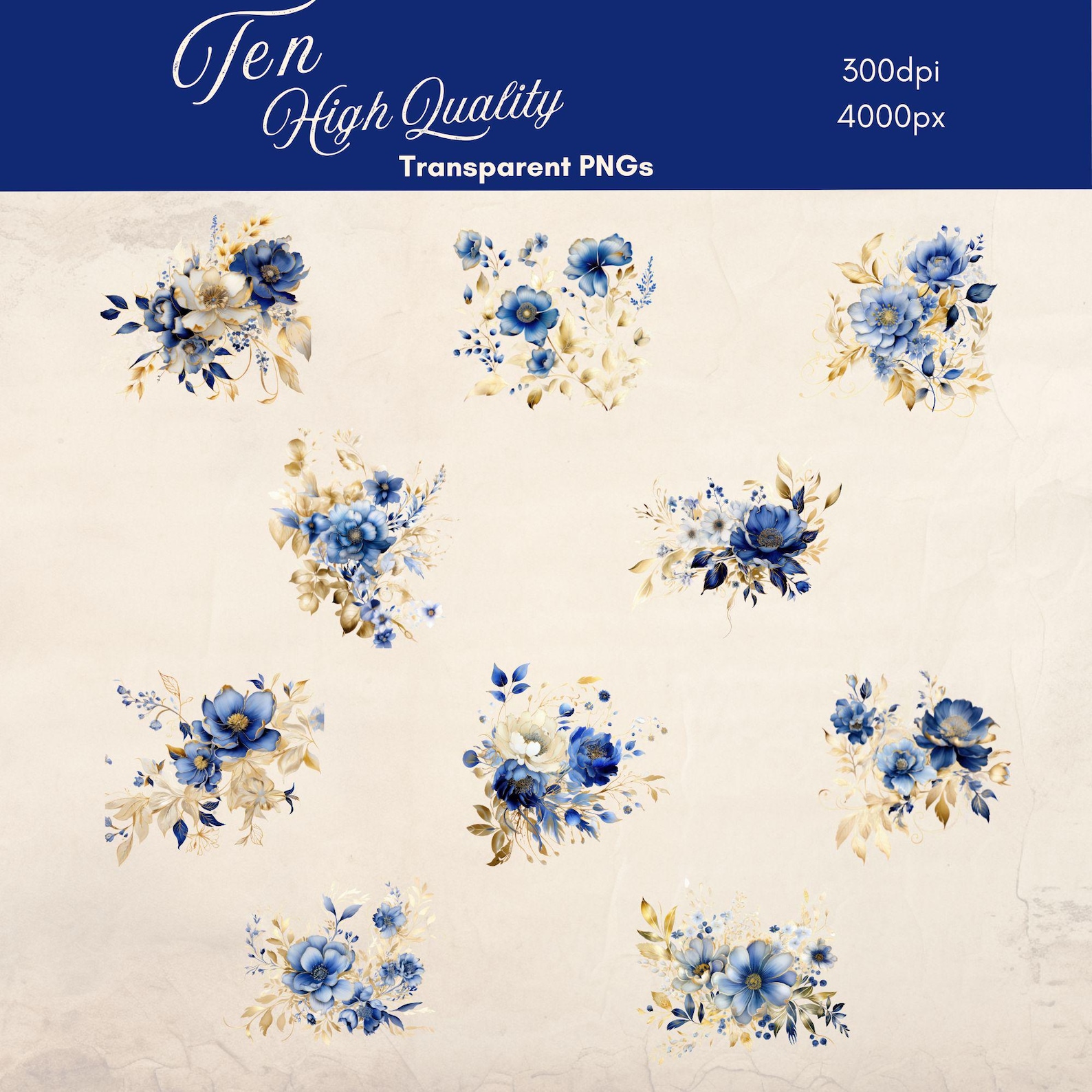 Royal Blue Floral Clipart | Watercolor Flowers | Wedding Clip Art ...
