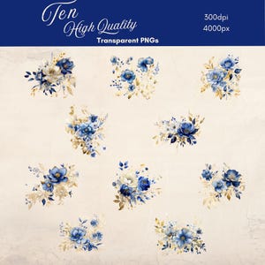 Royal Blue Floral Clipart | Watercolor Flowers | Wedding Clip Art ...