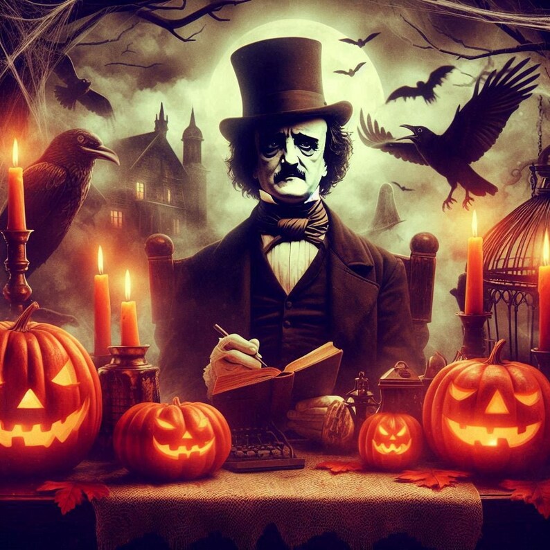 Spooky Halloween Night: Printable Wall Art of Black Cat Inspired by ...