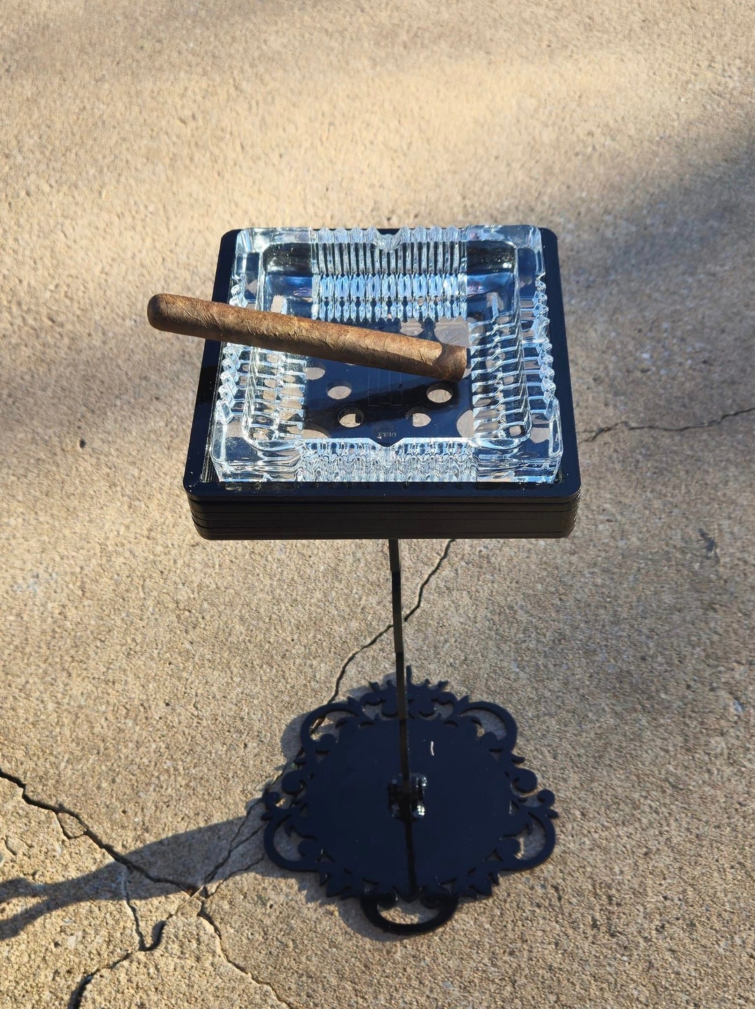 CIGAR ASHE TRAY - Solid Steel Water Jet Cut 7inch Glass Broscillate ...