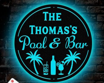 Personalized Backyard Pool Metal Sign LED, Outdoor Wall Decor, Pool ...