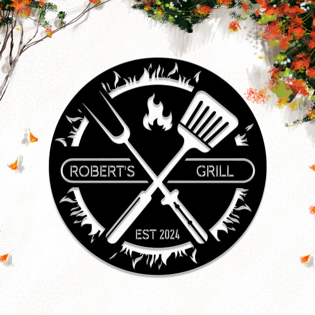 Custom BBQ Sign With Led Light, Personalized Metal Wall Decor, Round ...