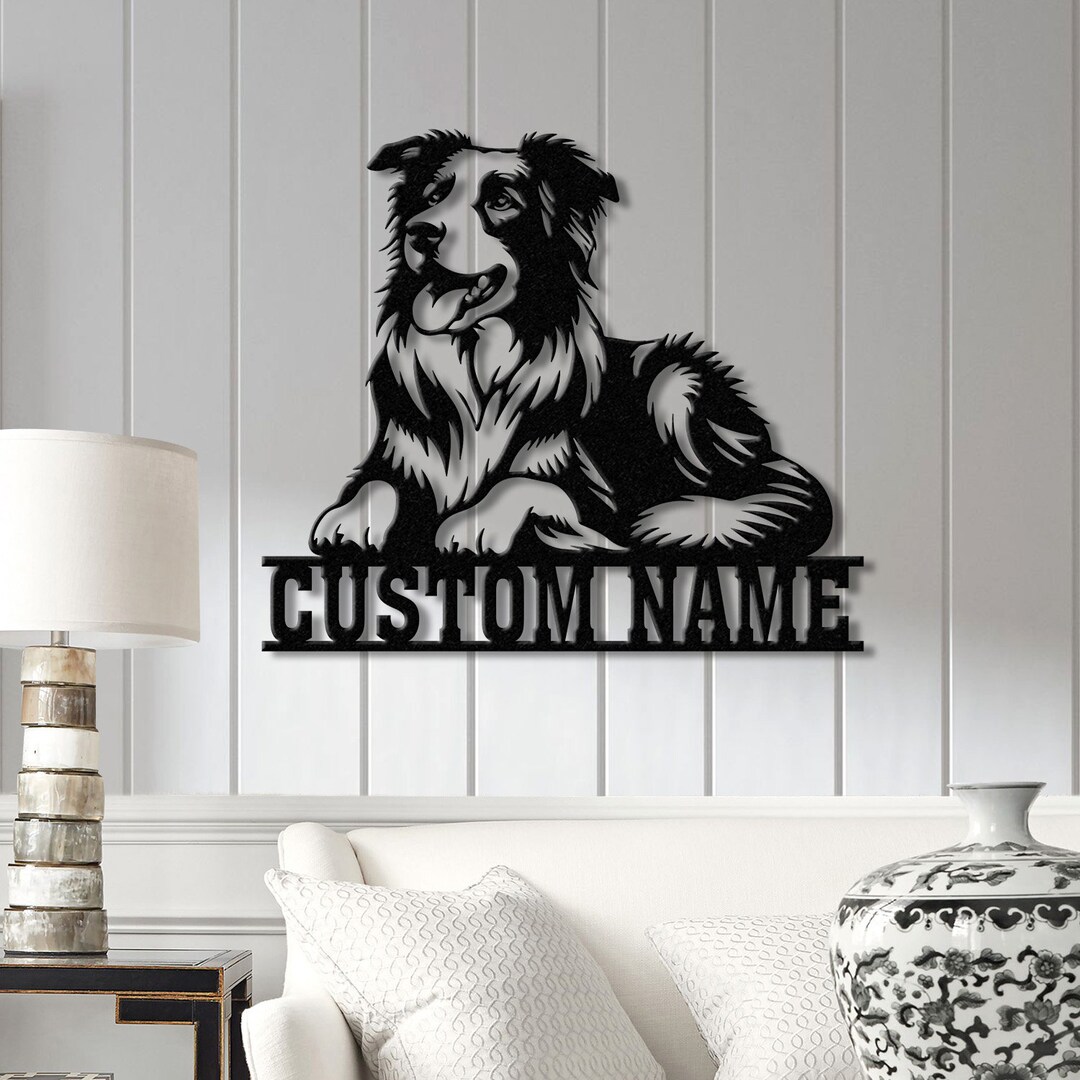 Custom Metal Border Collie Sign With Led Light, Border Collie Family ...