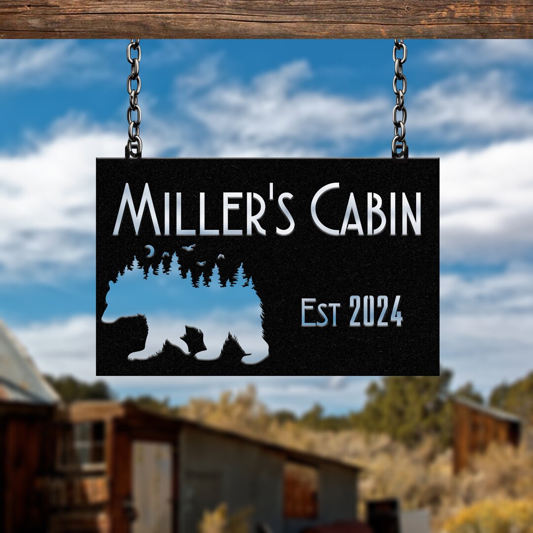 Custom Wilderness Bear Cabin Sign, Mountain Decor Personalized Metal ...