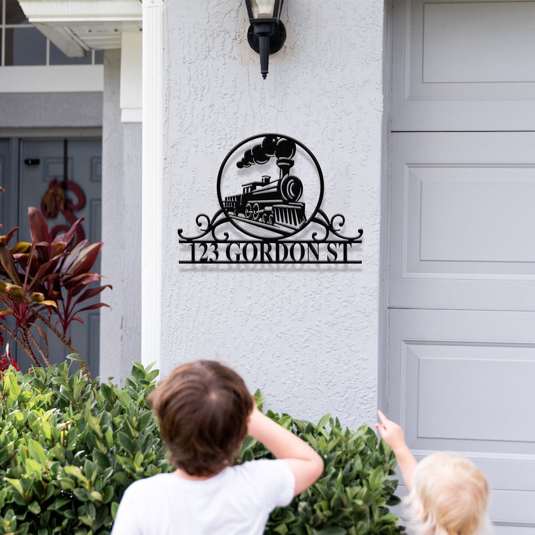 Personalized Train Address Sign, Custom Metal House Number Plaque ...