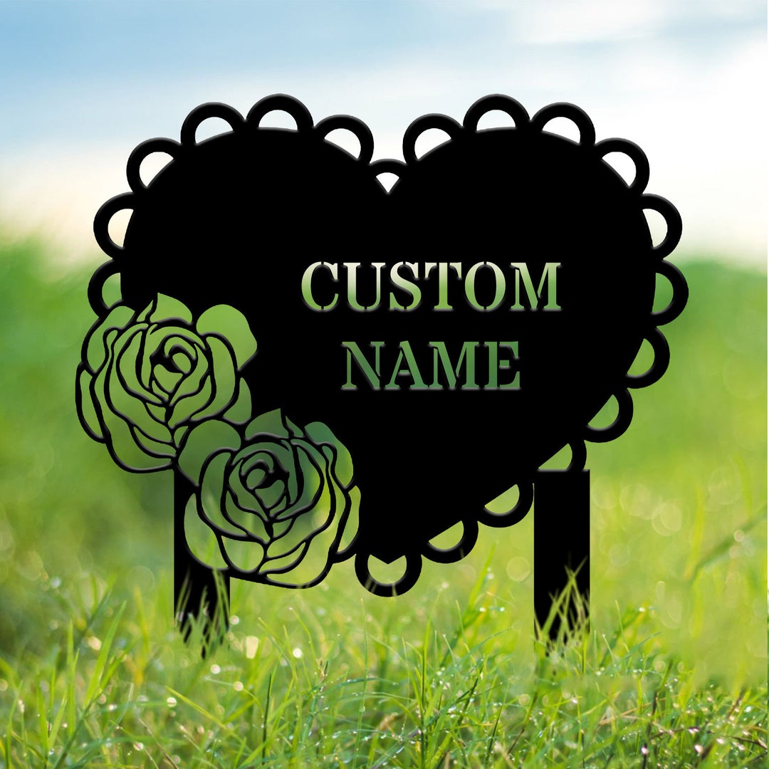 Rose Heart Garden Sign Metal Stake, Personalized Name Yard Sign ...