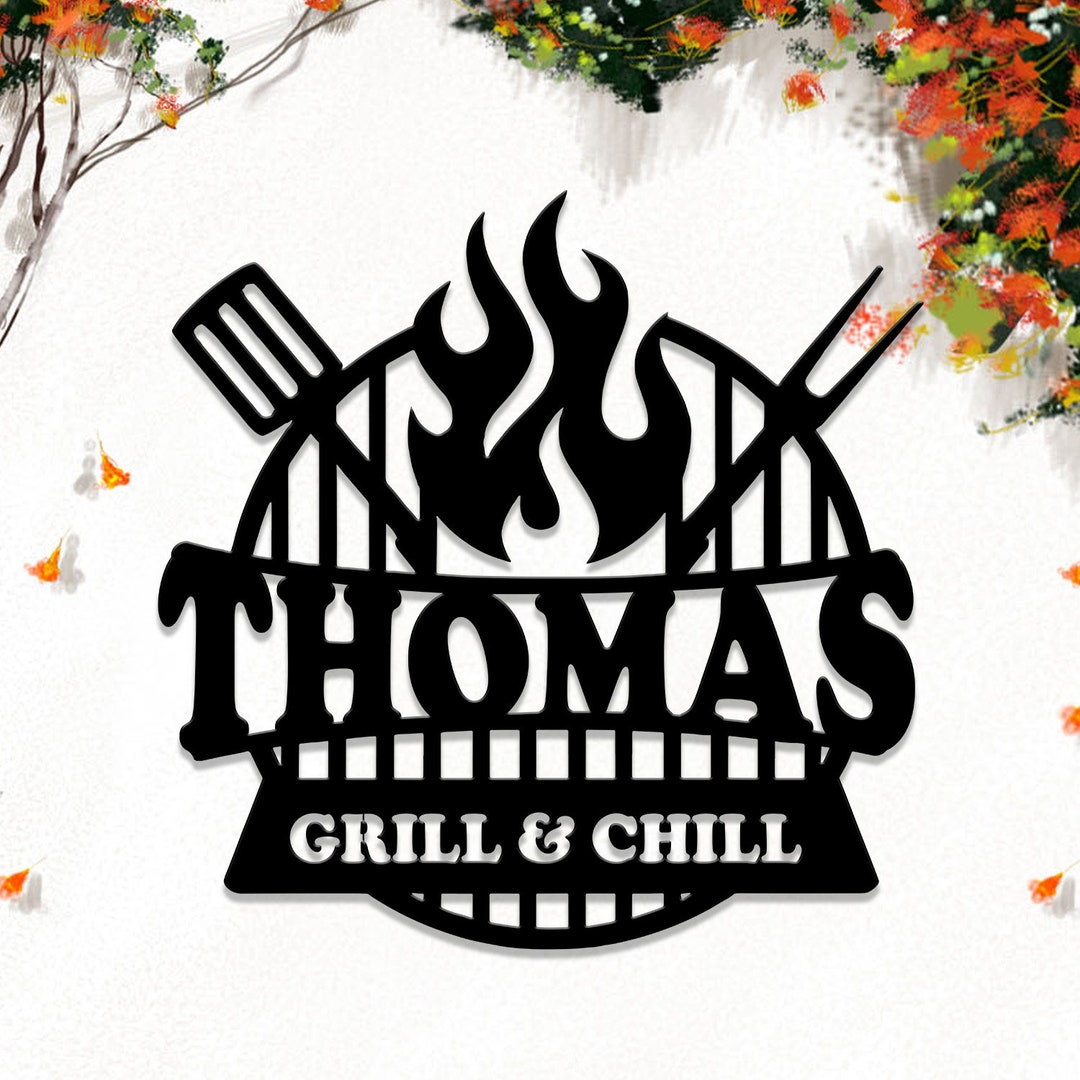 Custom Backyard Barbeque Name Sign With Led Light, Personalized Metal ...