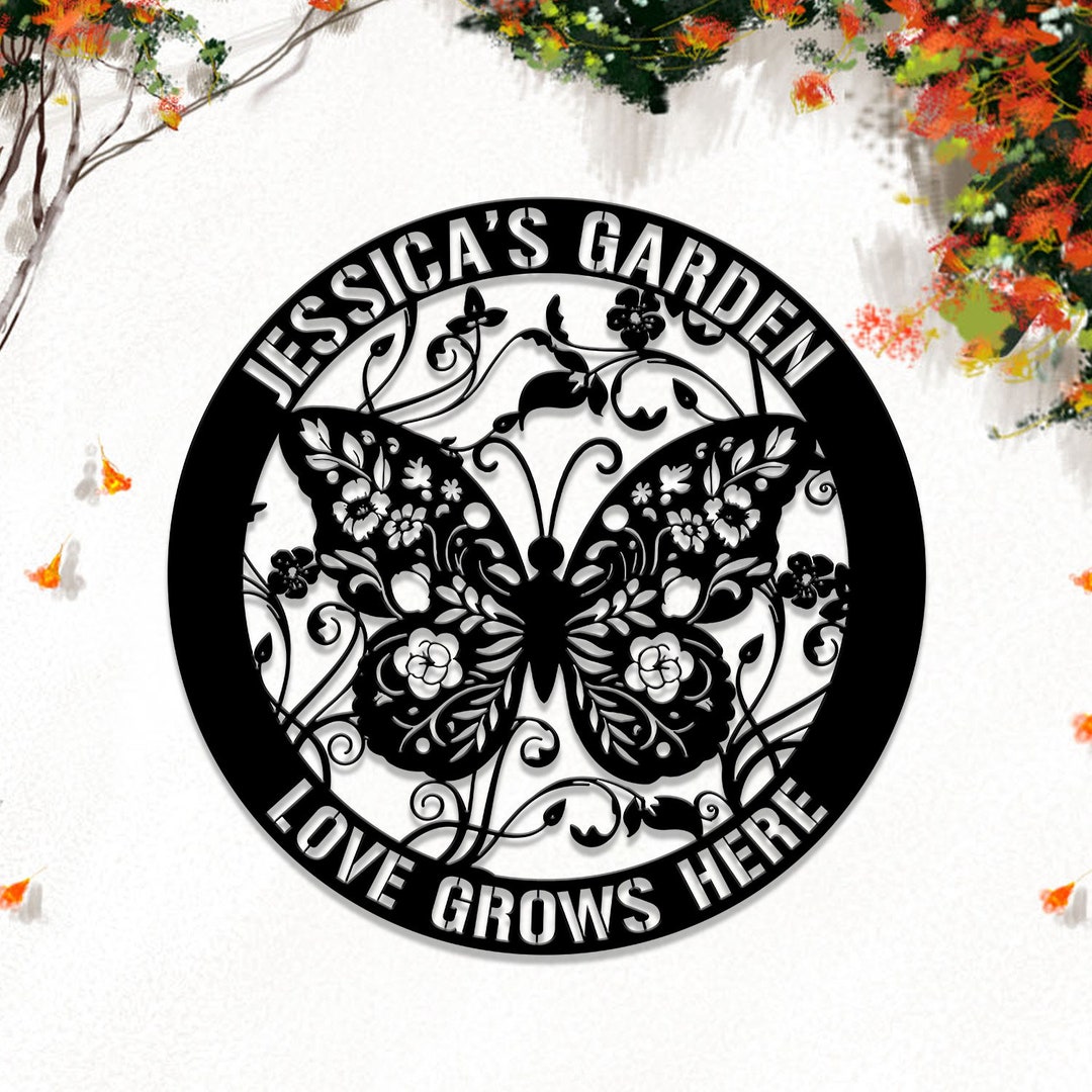 Butterfly Garden Sign, Custom Floral Yard Decor, Personalized Garden ...