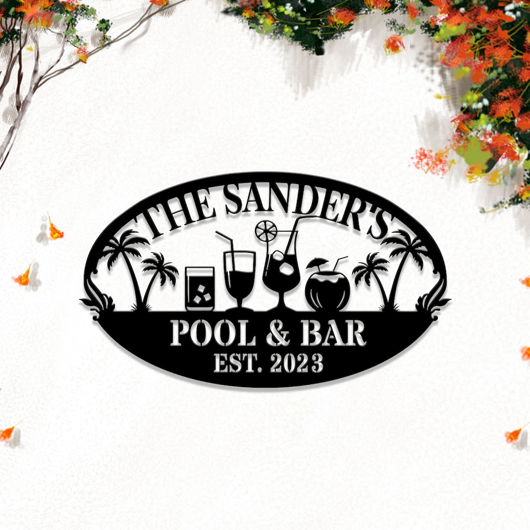 Personalized Family Pool & Bar Sign With Led Light, Swimming Pool Metal ...