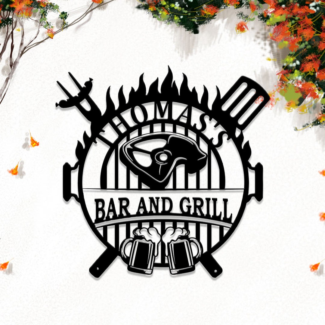 Personalized Backyard Sign LED Light, Custom Bar & Grill Sign, Metal ...