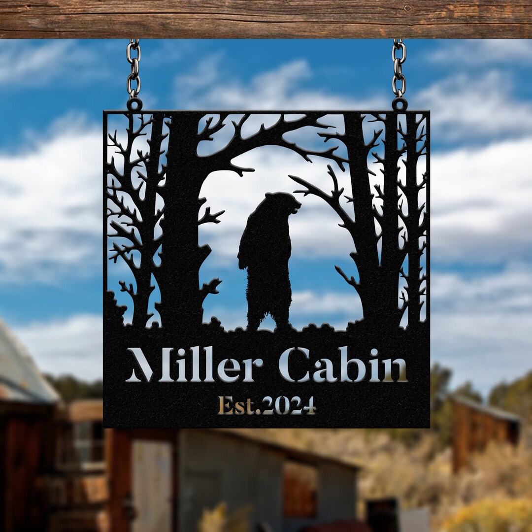 Custom Wilderness Bear Cabin Sign, Mountain Decor Personalized Metal ...