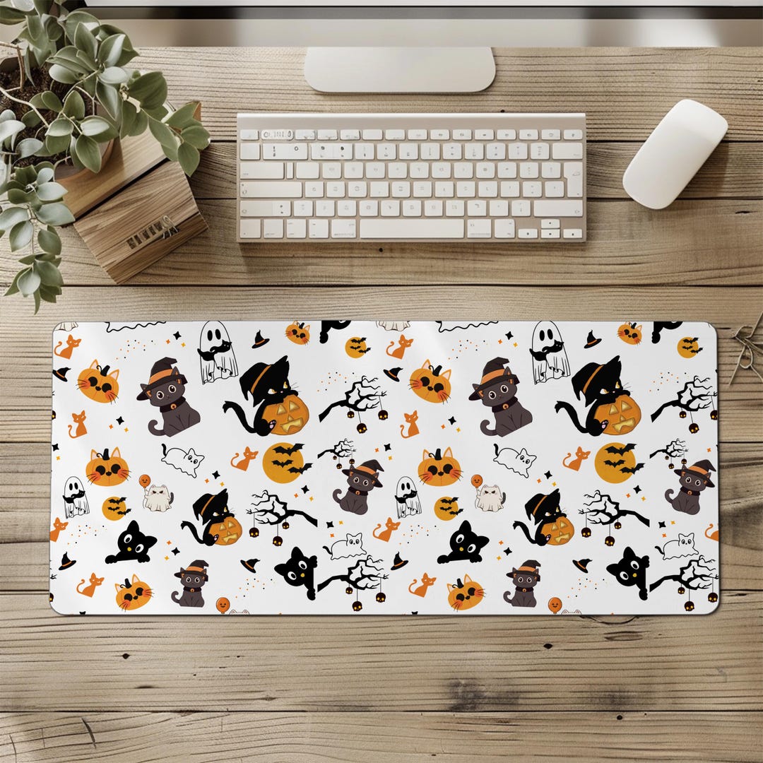 Halloween Themed Desk Mat, Black Cat Mat,cute Ghosts, Pumpkins & Witch ...