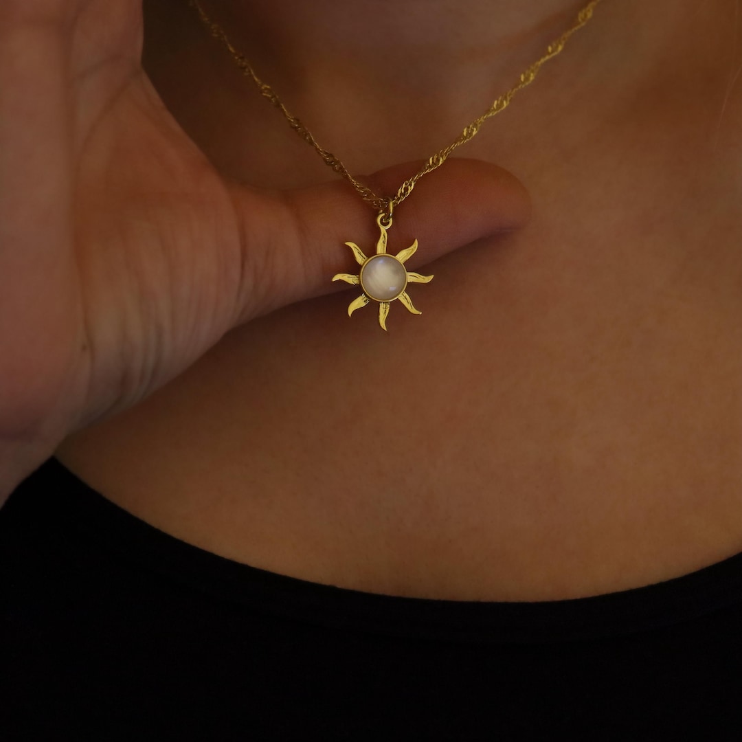 Gold Plated Mother of Pearl Sun Necklace: Celestial Summer Jewelry - Etsy