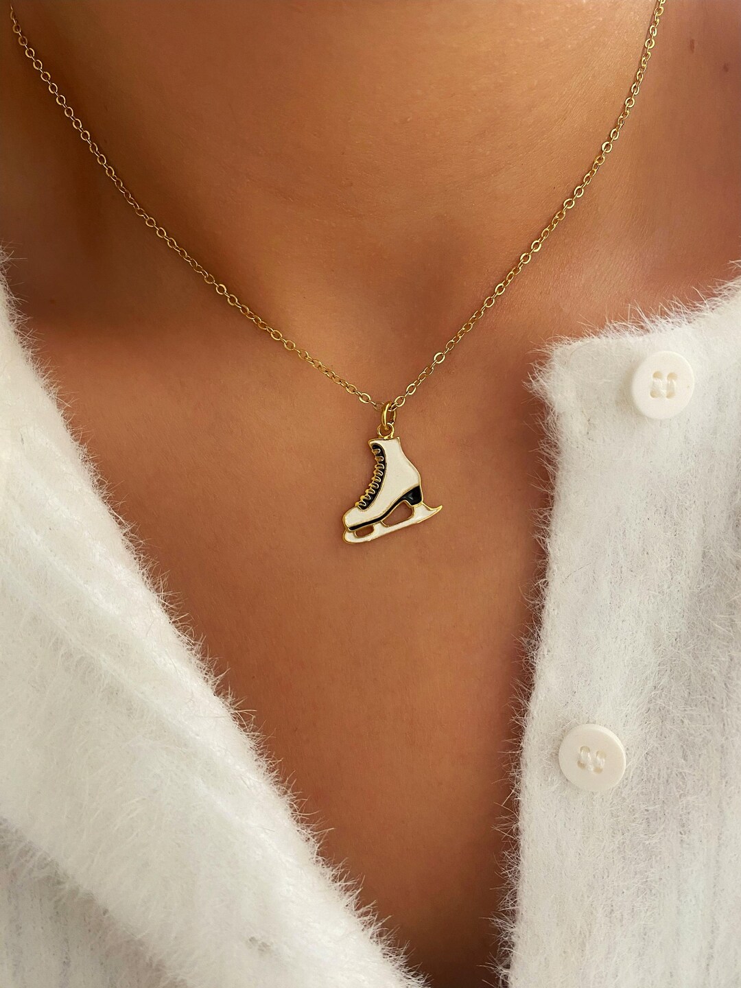 Figure Skate Necklace,gold Enamel Ice Skating Jewelry,minimalist Charm ...