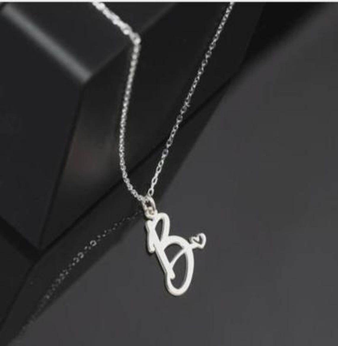 Gold Initial Necklace With Heart, Sterling Silver Personalized Letter ...