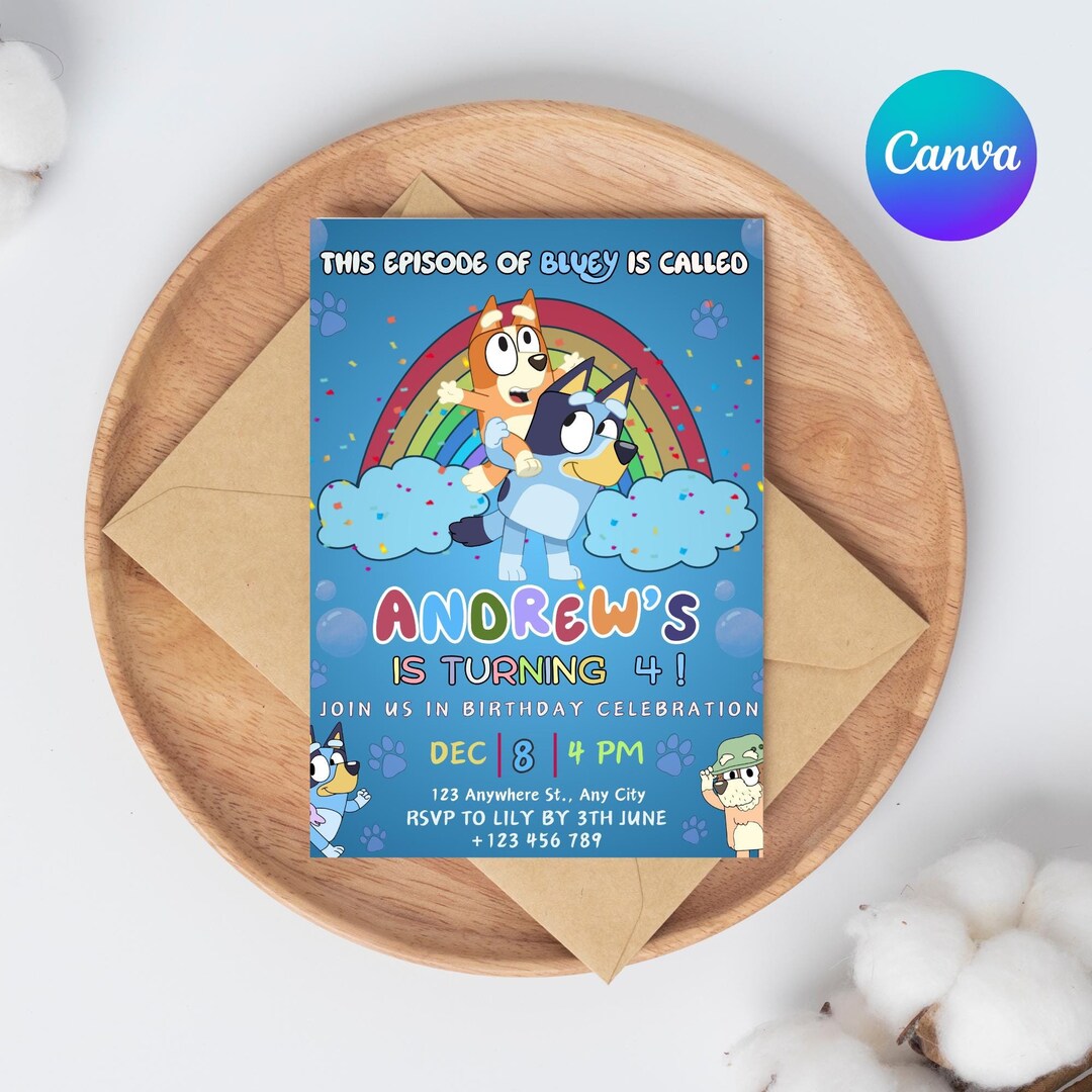 Bluey & Bingo Birthday Invitation | Editable Kids Party Invite ...