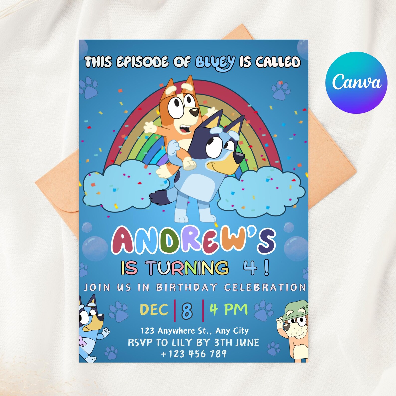 Bluey & Bingo Birthday Invitation | Editable Kids Party Invite ...