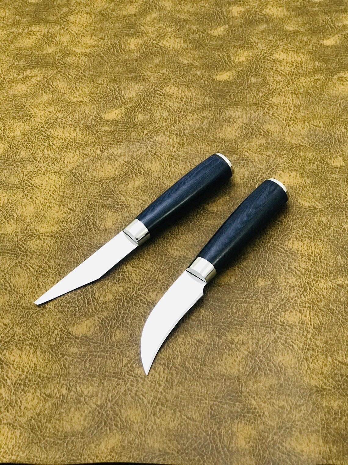 5 Piece Leather Knives Set, Half Moon Knives. Hand Forged, Knives ...
