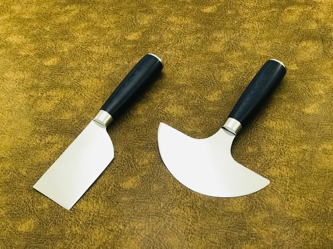 5 Piece Leather Knives Set, Half Moon Knives. Hand Forged, Knives ...