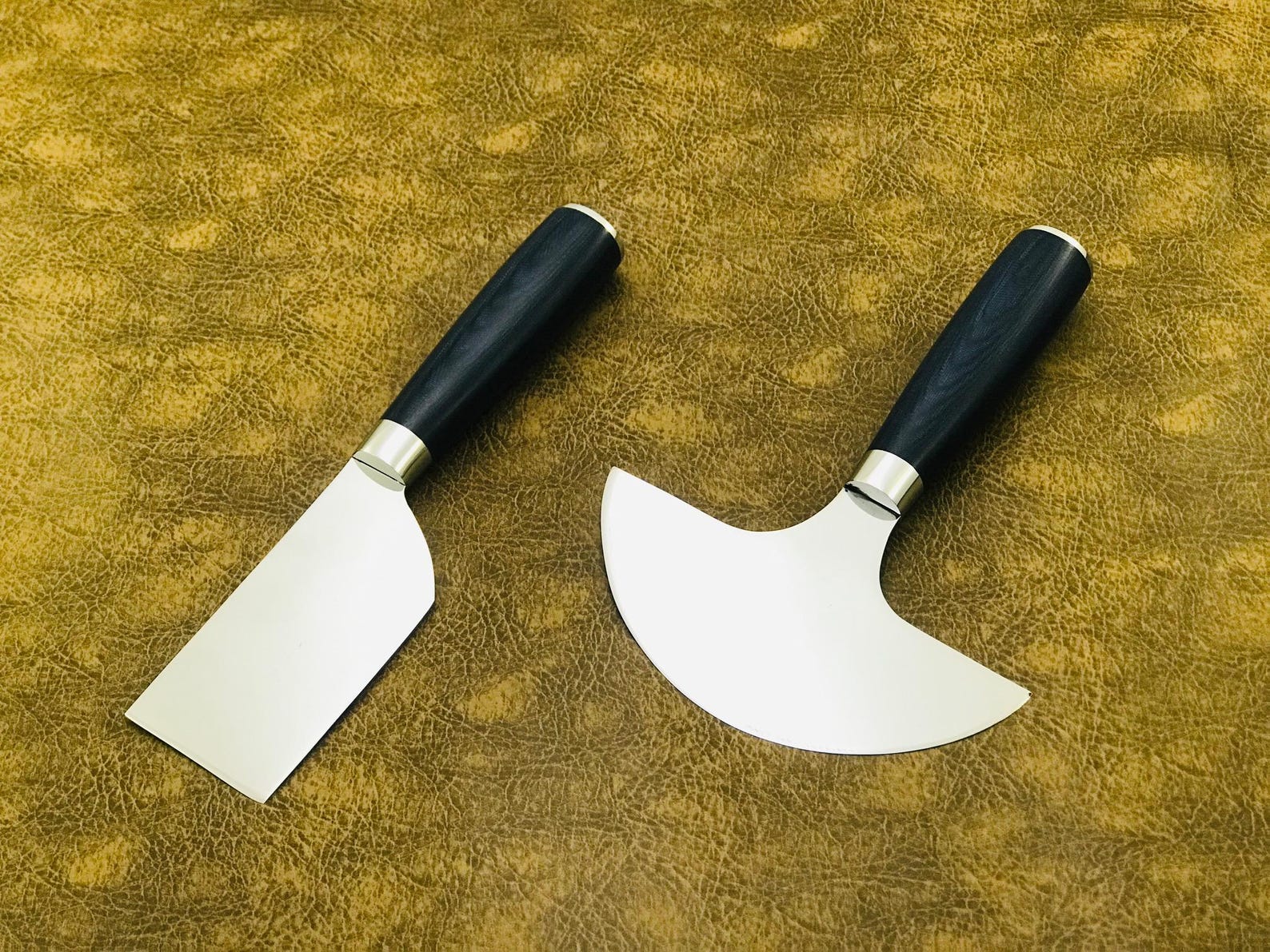 5 Piece Leather Knives Set, Half Moon Knives. Hand Forged, Knives ...