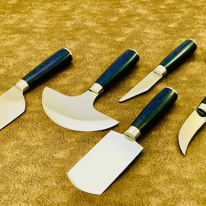5 Piece Leather Knives Set, Half Moon Knives. Hand Forged, Knives ...
