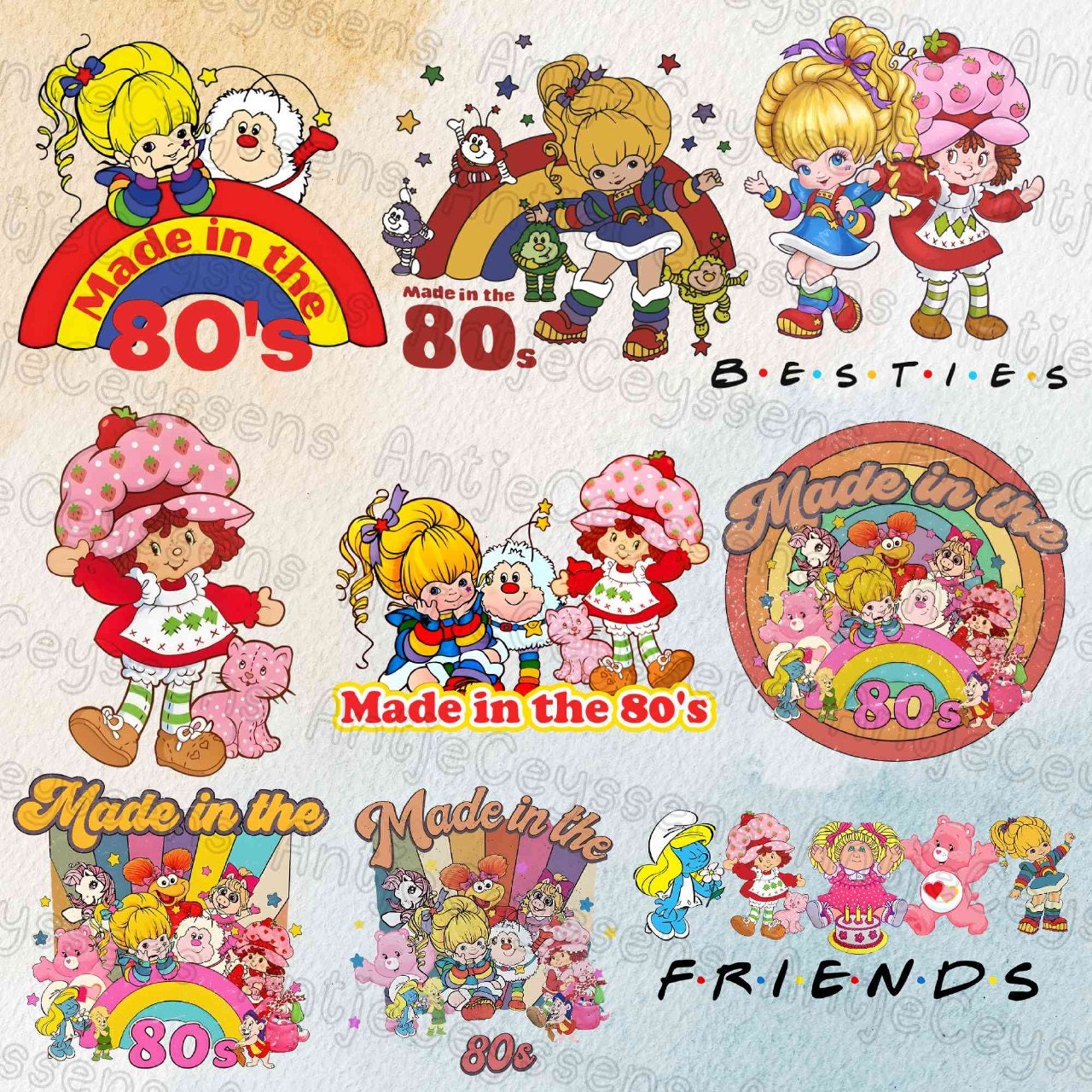 Made in the 80s Png, Rainbow Girl Png, 80s Cartoon Friends Png, Care ...