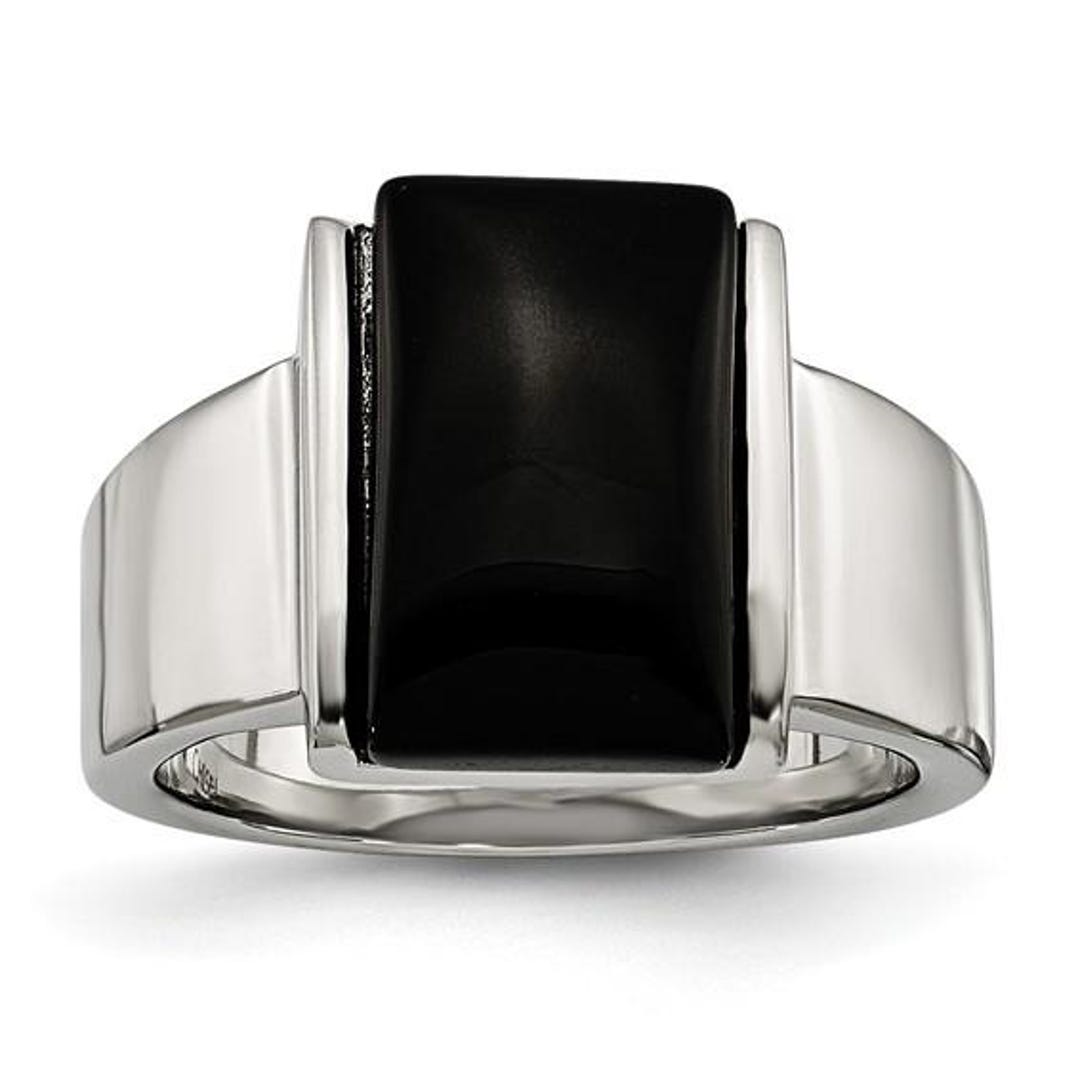 Stainless Steel Square Black Glass Ring - Etsy