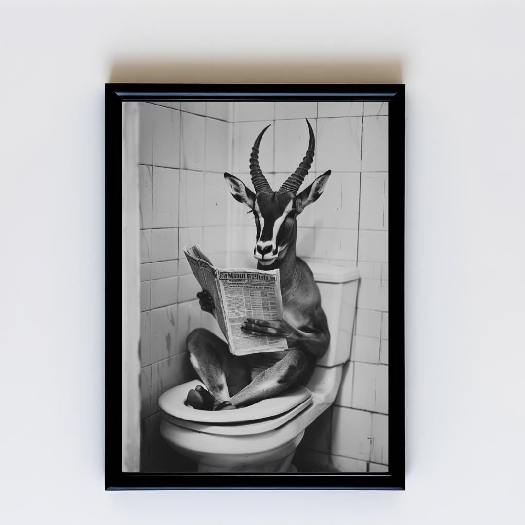 Cute Funny Bathroom Decor Animal Wall Art Funny Bathroom Print Wall ...