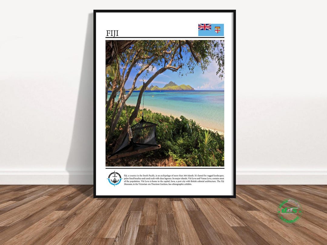 Fiji Travel Print - Coastal Paradise Art Poster, Beach Decor, Travel ...