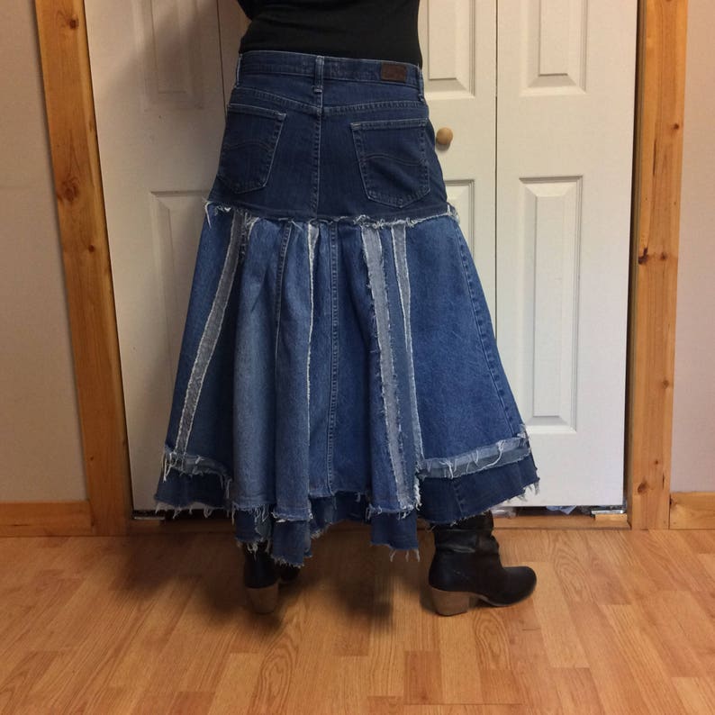 Upcycled Denim Maxi Skirt/Recycled Blue Jean Skirt/Midi | Etsy