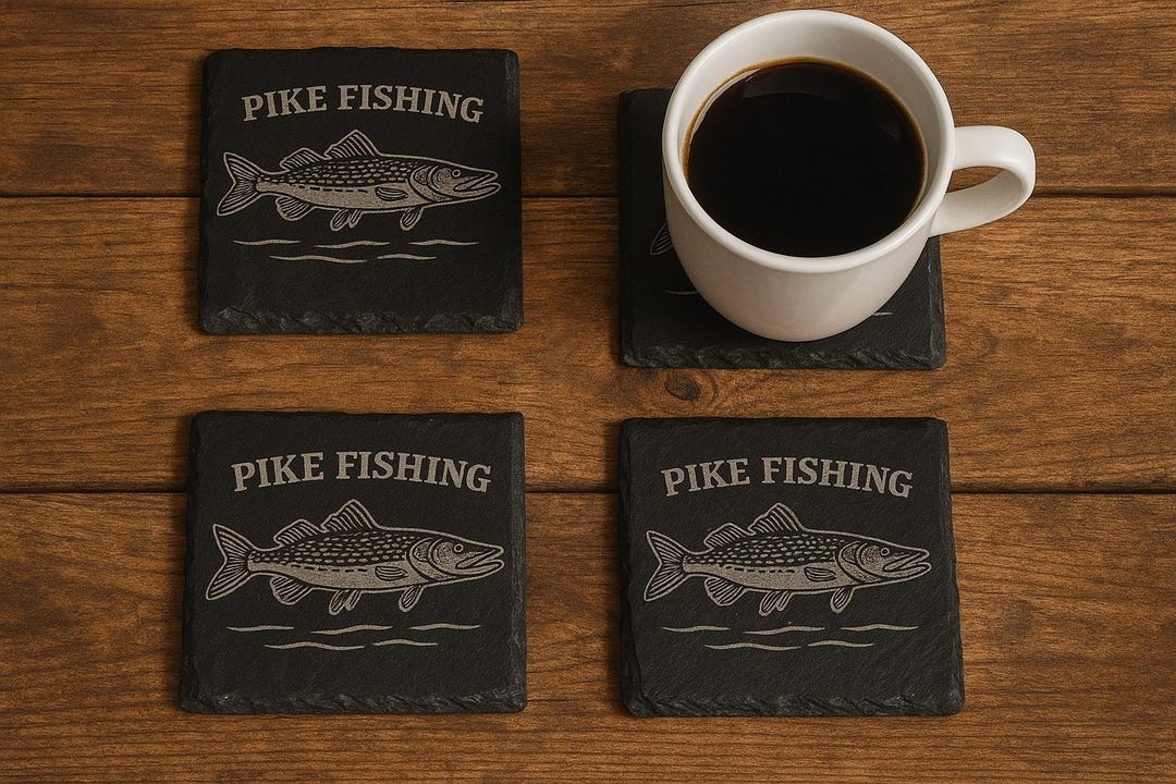 The Pike Fishing Slate Coaster - Set of 4 - Etsy
