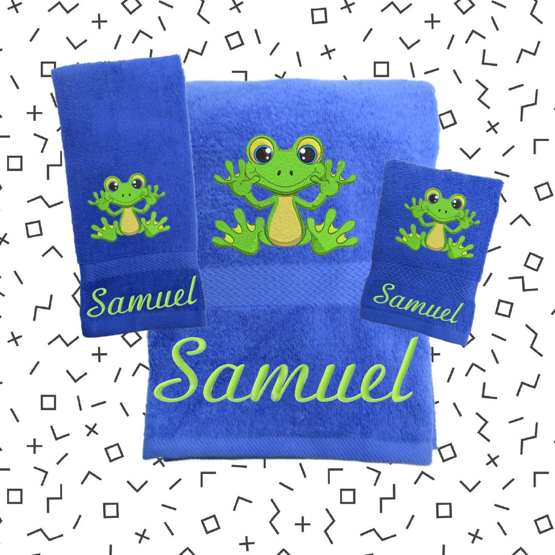 Embroidered Frog Towel Set: Personalized Cotton Kids Gift - Etsy